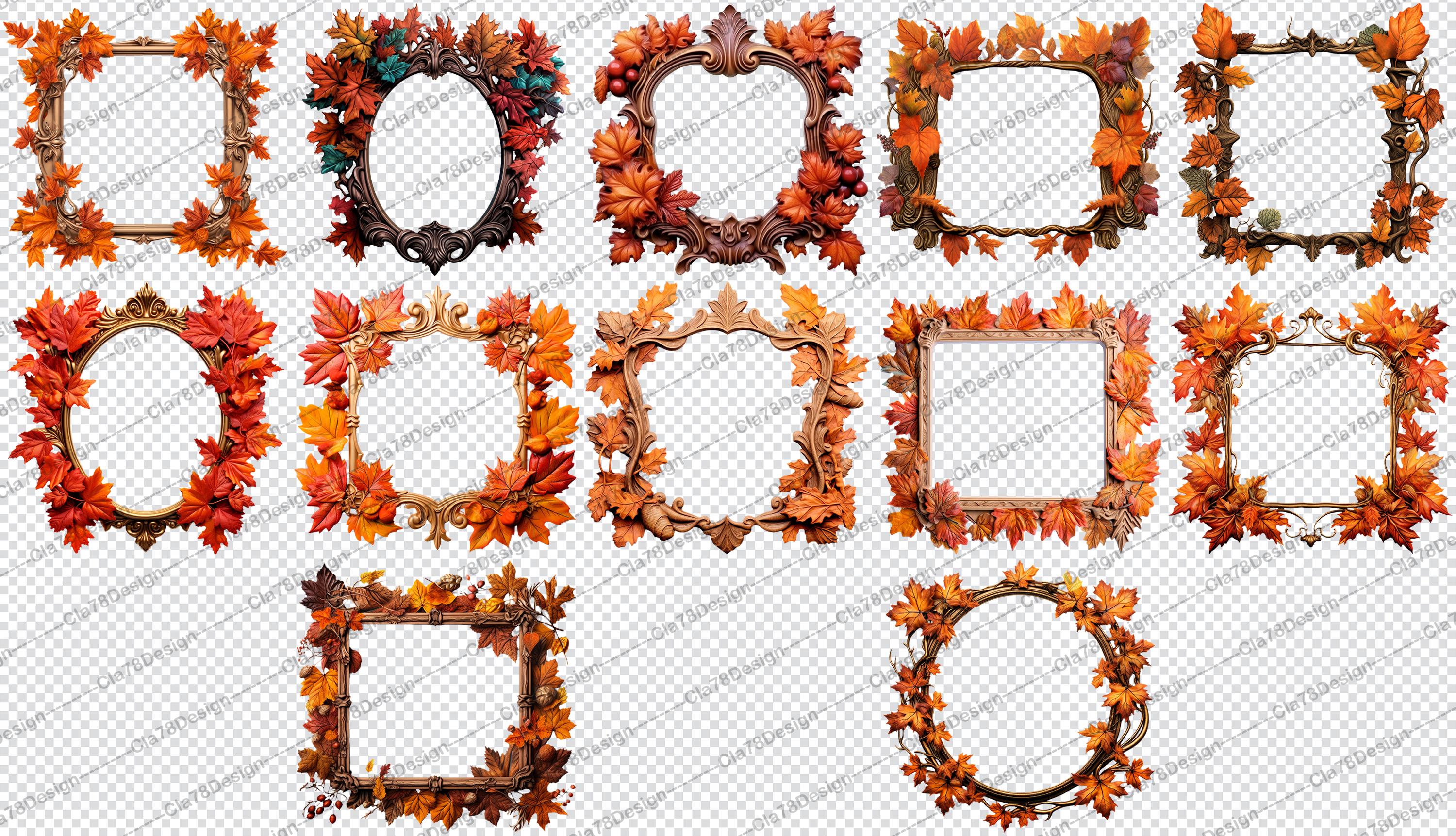 25 Autumn Leaves Frames Clipart, Frame Borders Clipart, Printable ...