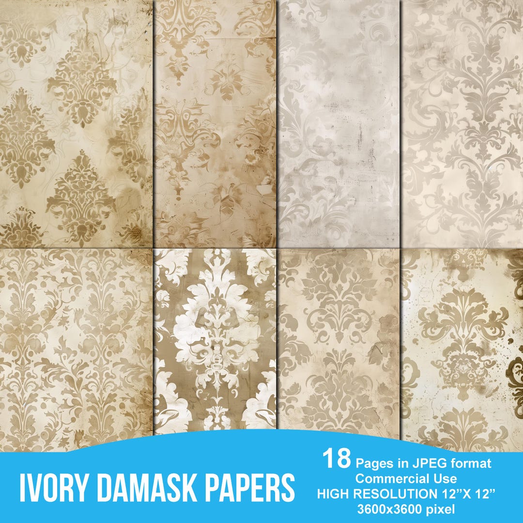 Distressed Ivory Damask Digital Paper, Rustic Vintage Textured Paper ...