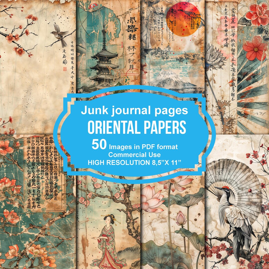 Vintage Oriental Junk Journal Pages, Digital Scrapbook Paper, Oriental ...