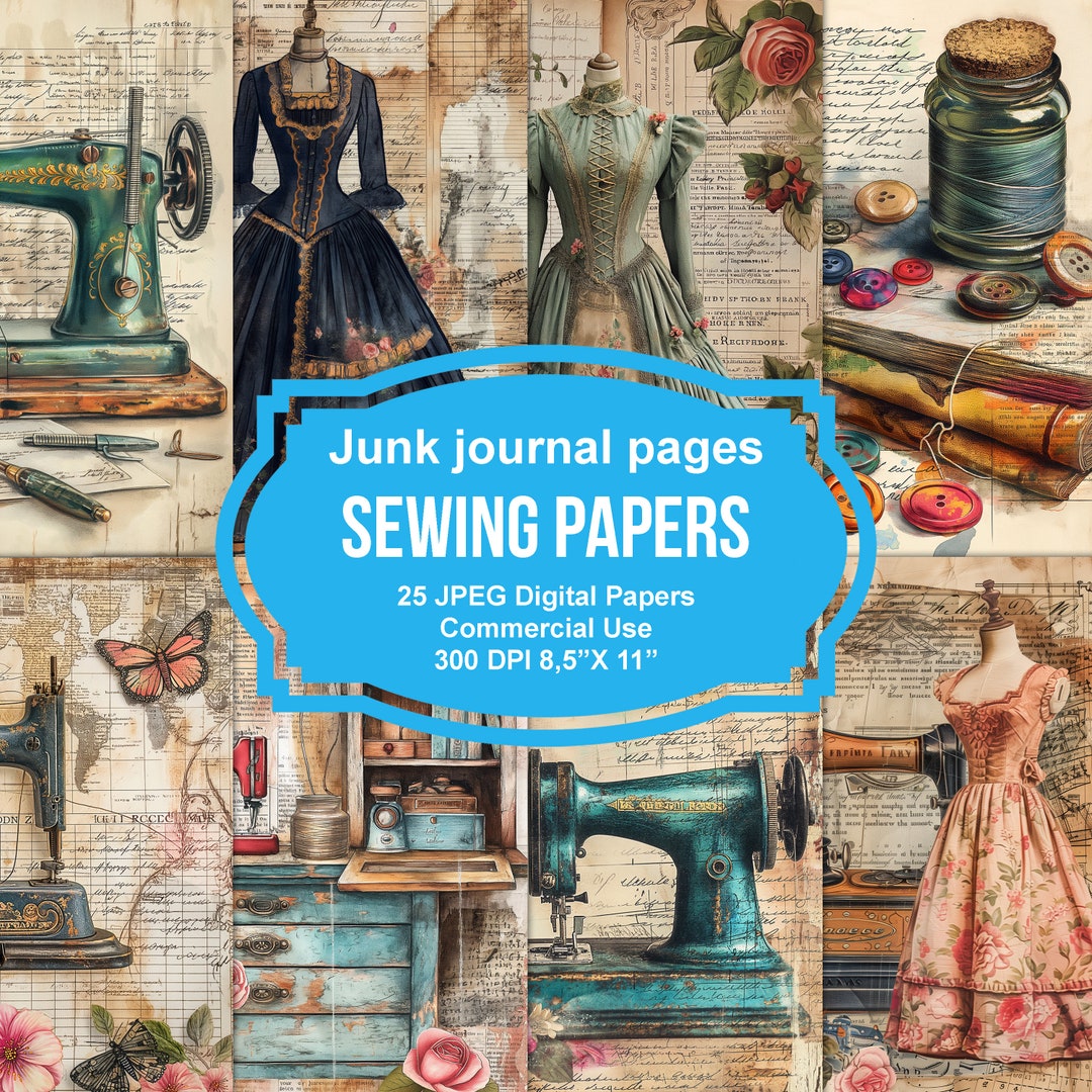 Vintage Sewing Papers Digital Kit - Printable Ephemera, Dress Patterns ...