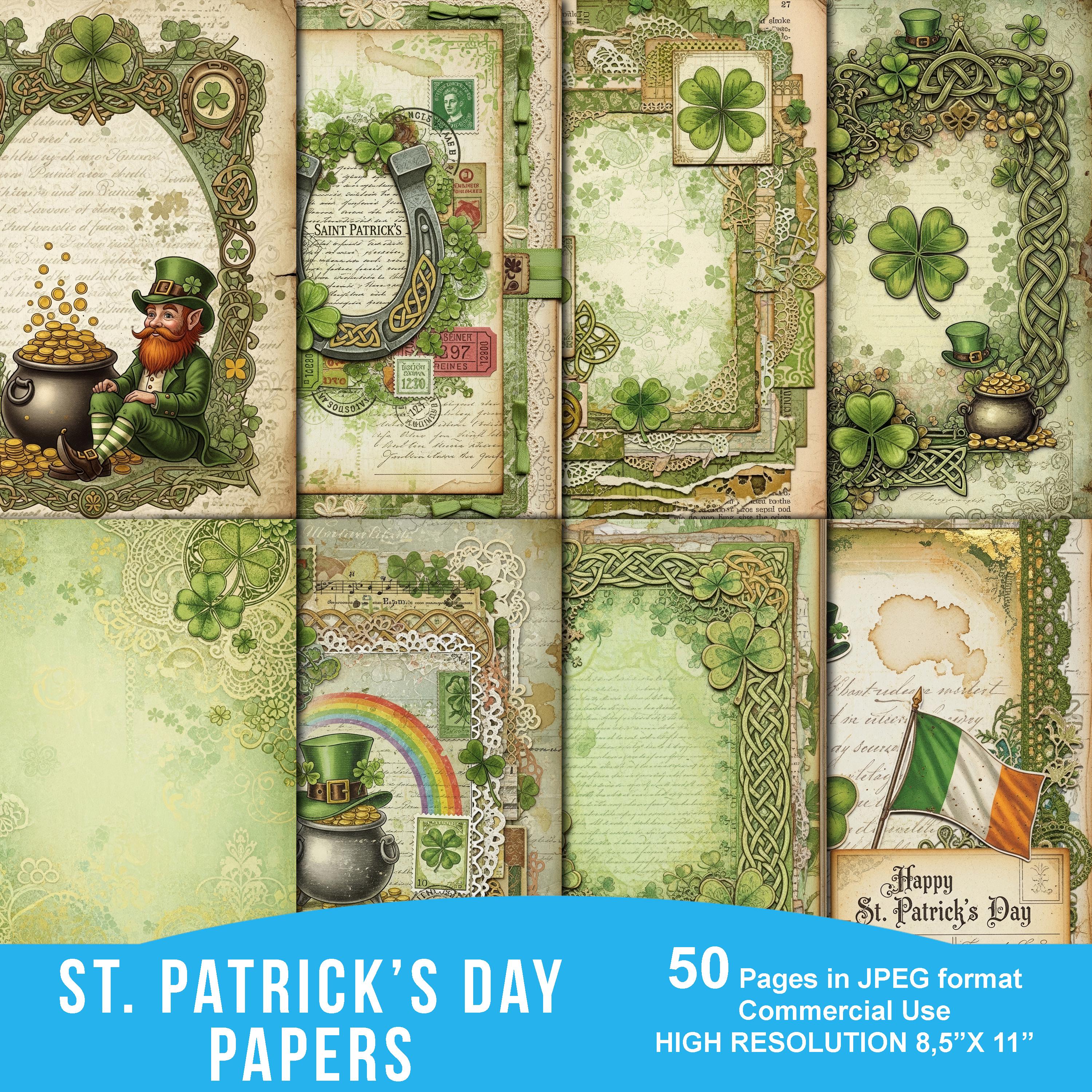 Vintage St. Patrick's Day Digital Paper, Irish Junk Journal Pages ...