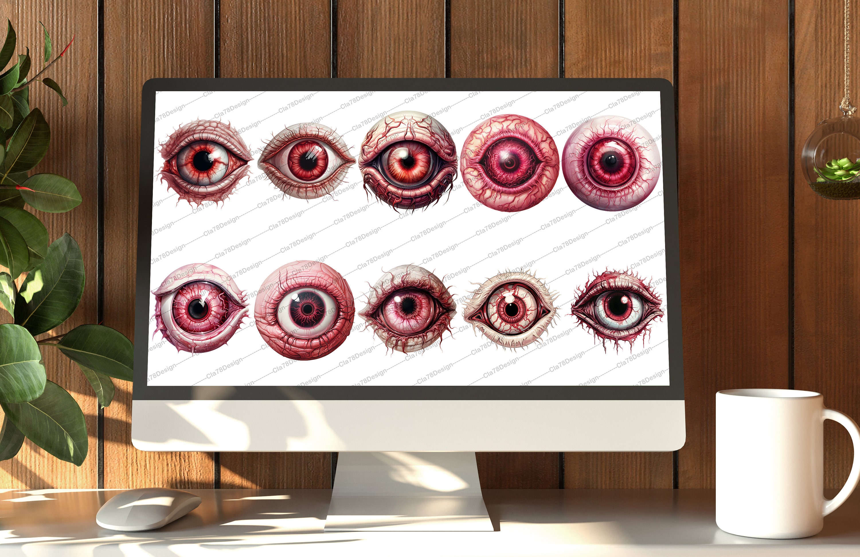 20 Horror Eyes Clipart 8" X 8" - Transparent Background Digital ...