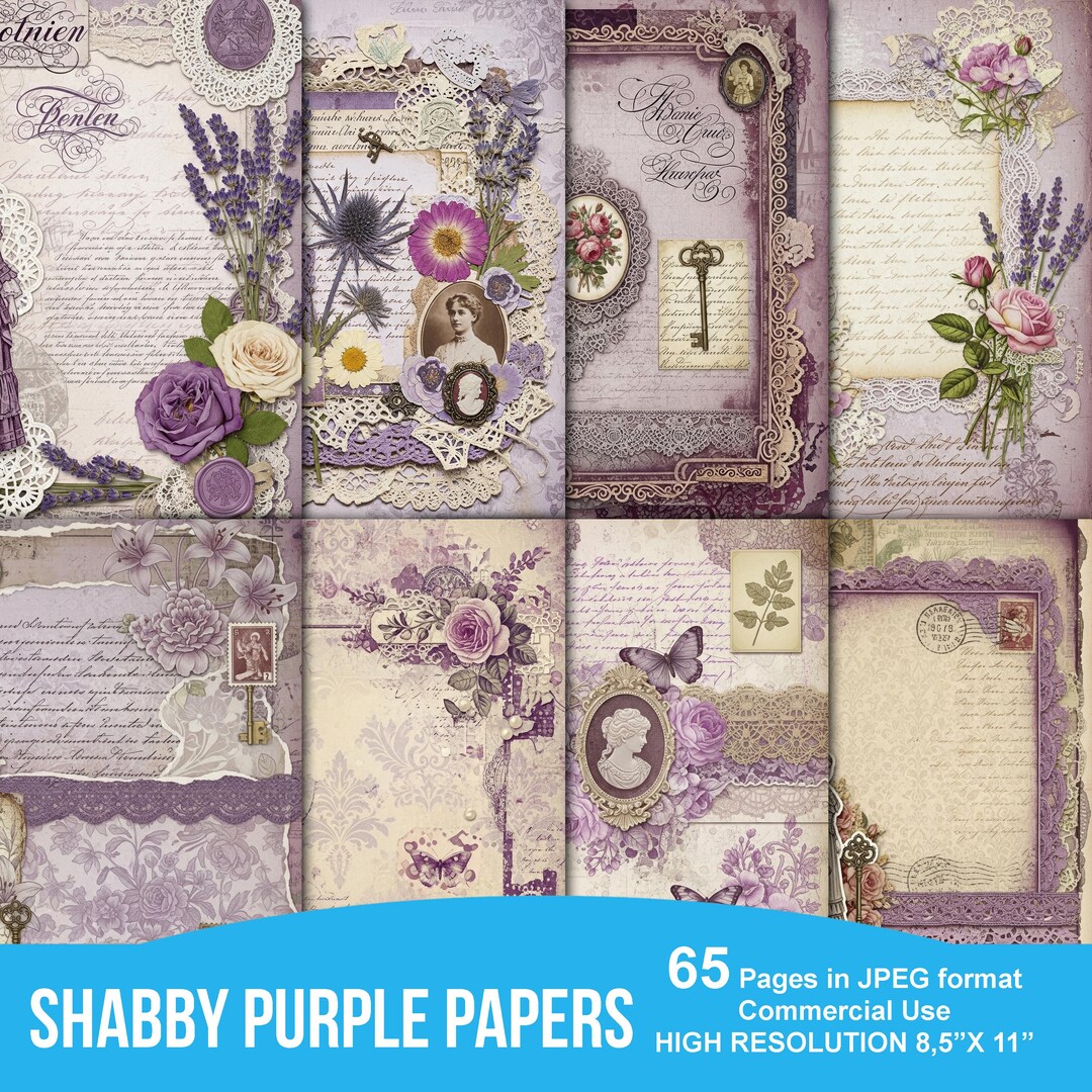 Purple Shabby Journal Pages, Basic Junk Journal Kit, Digital Violet ...