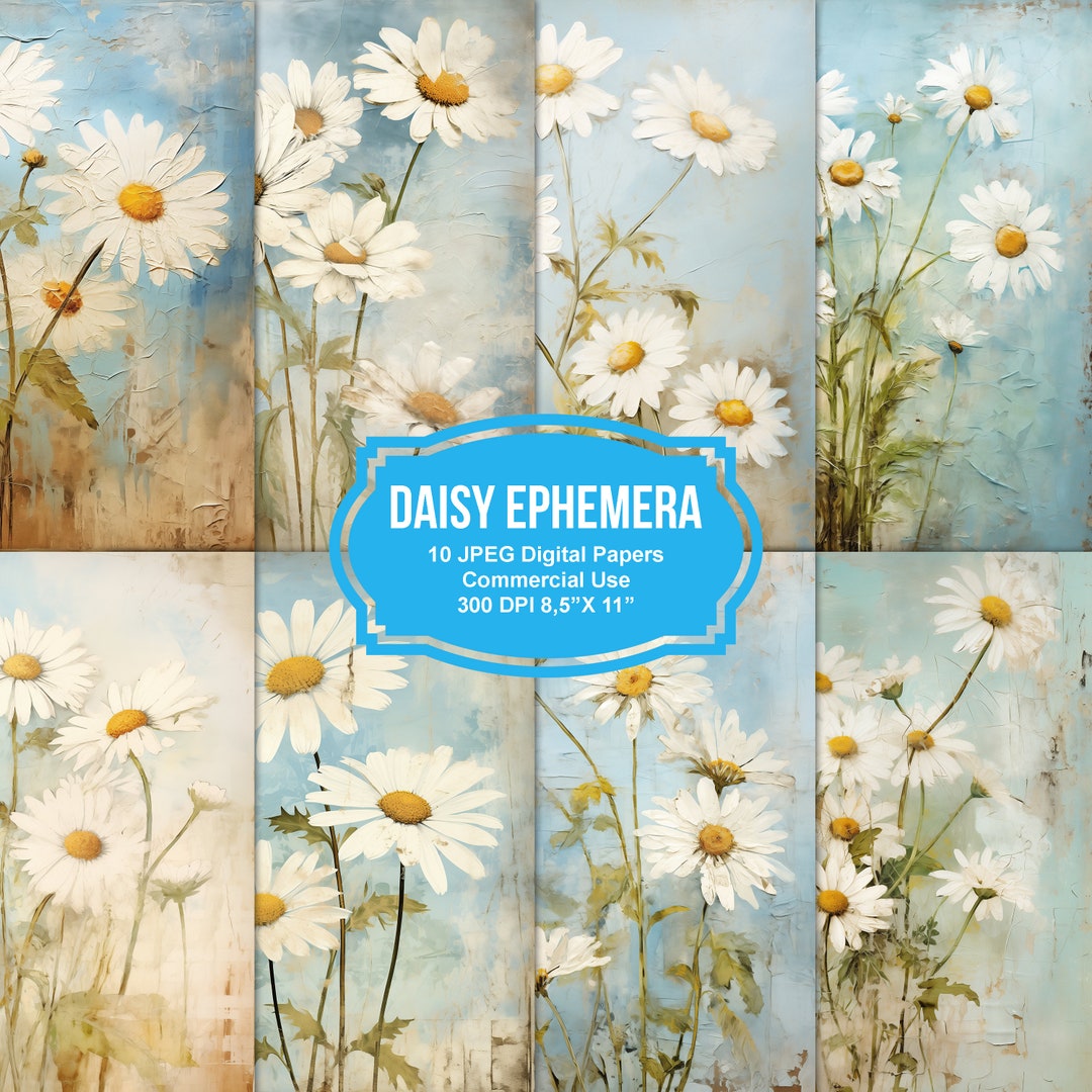 10 Daisy Ephemera Junk Journal Printable Pages, Junk Journal Kit ...