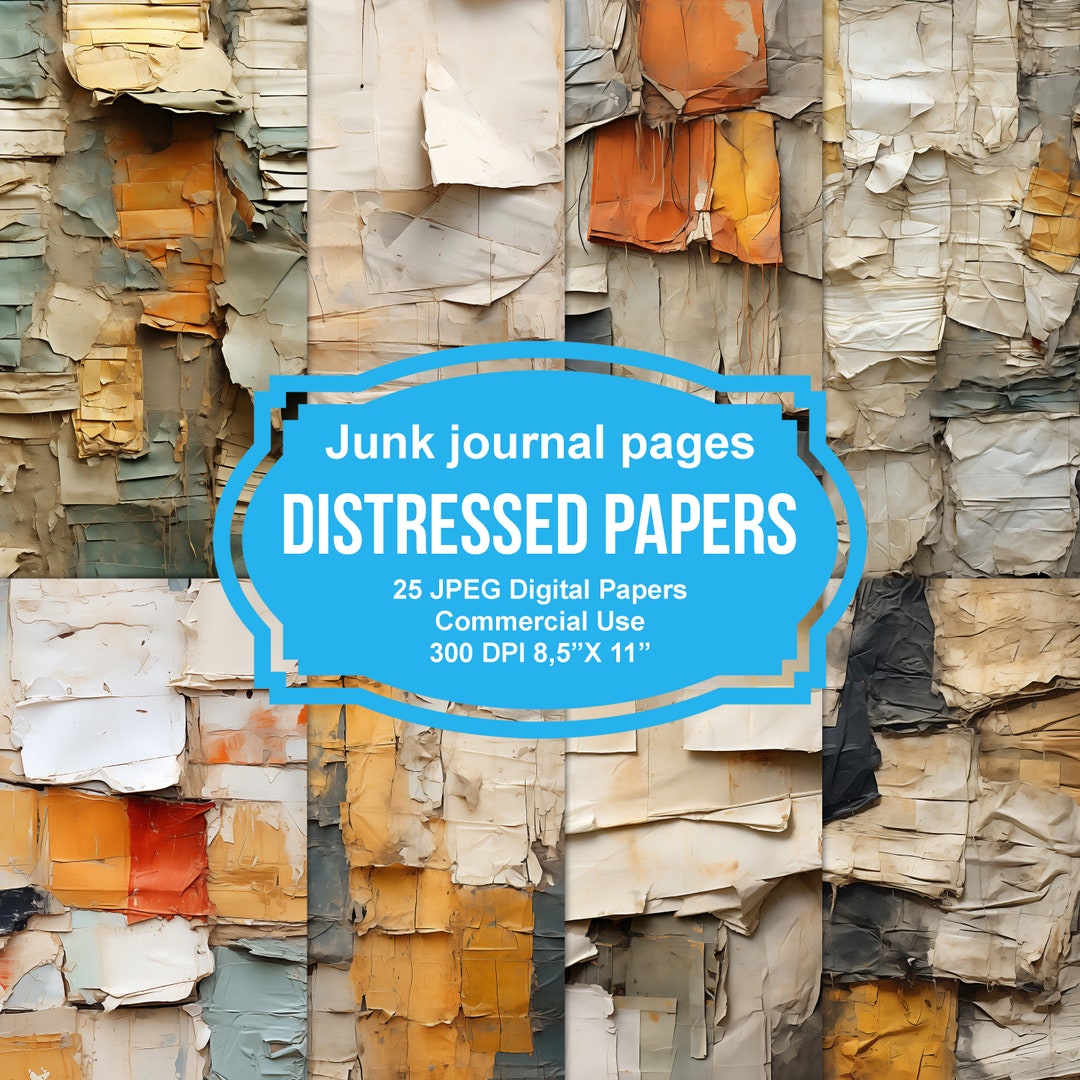 25 Distressed Junk Journal Printable Pages, Junk Journal Kit, Scrapbook ...