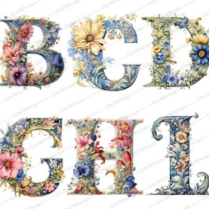 26 Floral Letters Clipart 5" X 5" - Transparent Background Digital ...