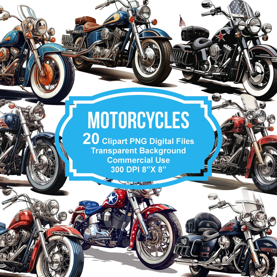 20 Vintage USA Motorcycles Clipart 8" X 8" - Transparent Background ...