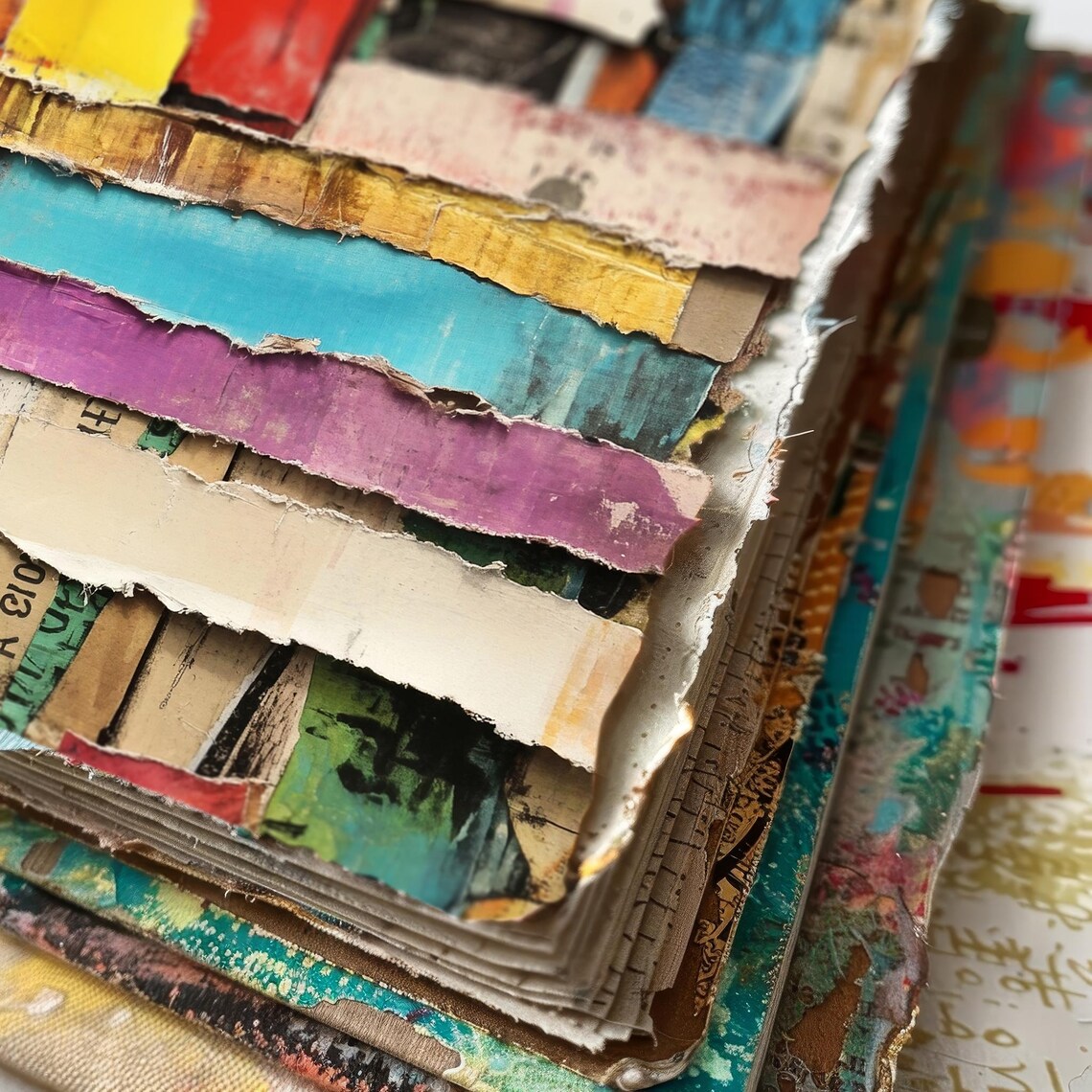 Rustic Rainbow Colored Torn Ripped Half Paper Collage Printable Junk ...