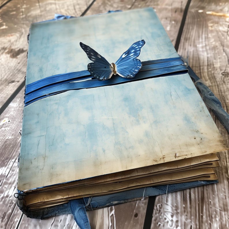 Distressed Blue Digital Junk Journal Papers, Watercolor Printables ...