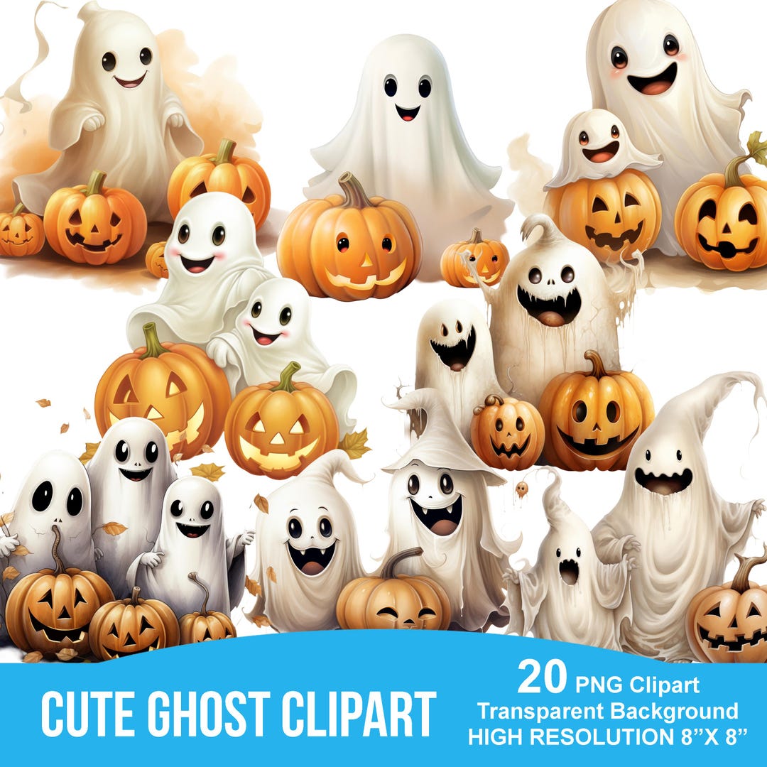 Cute Ghost Clipart, Happy Halloween, Watercolor, Cute Ghost Png, Spooky ...