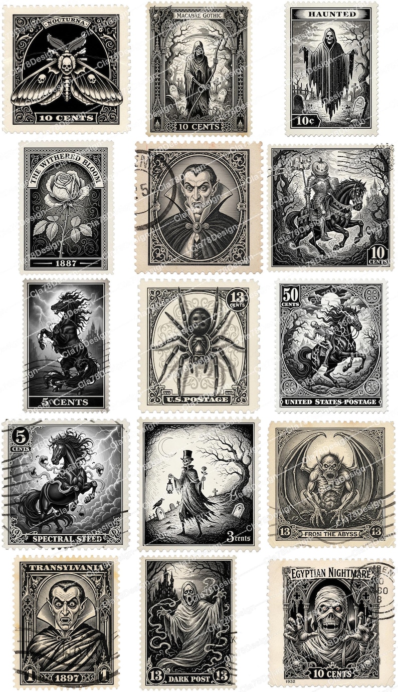Gothic Horror Digital Stamps, Vintage Halloween Ephemera, Spooky Junk ...