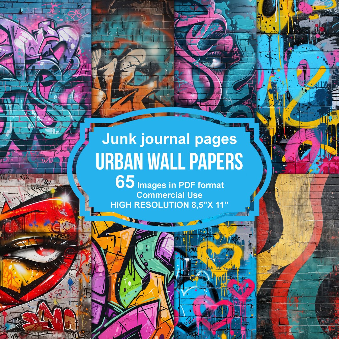 Urban Wall Textures Digital Paper, Graffiti Brick Wall, Digital Paper ...