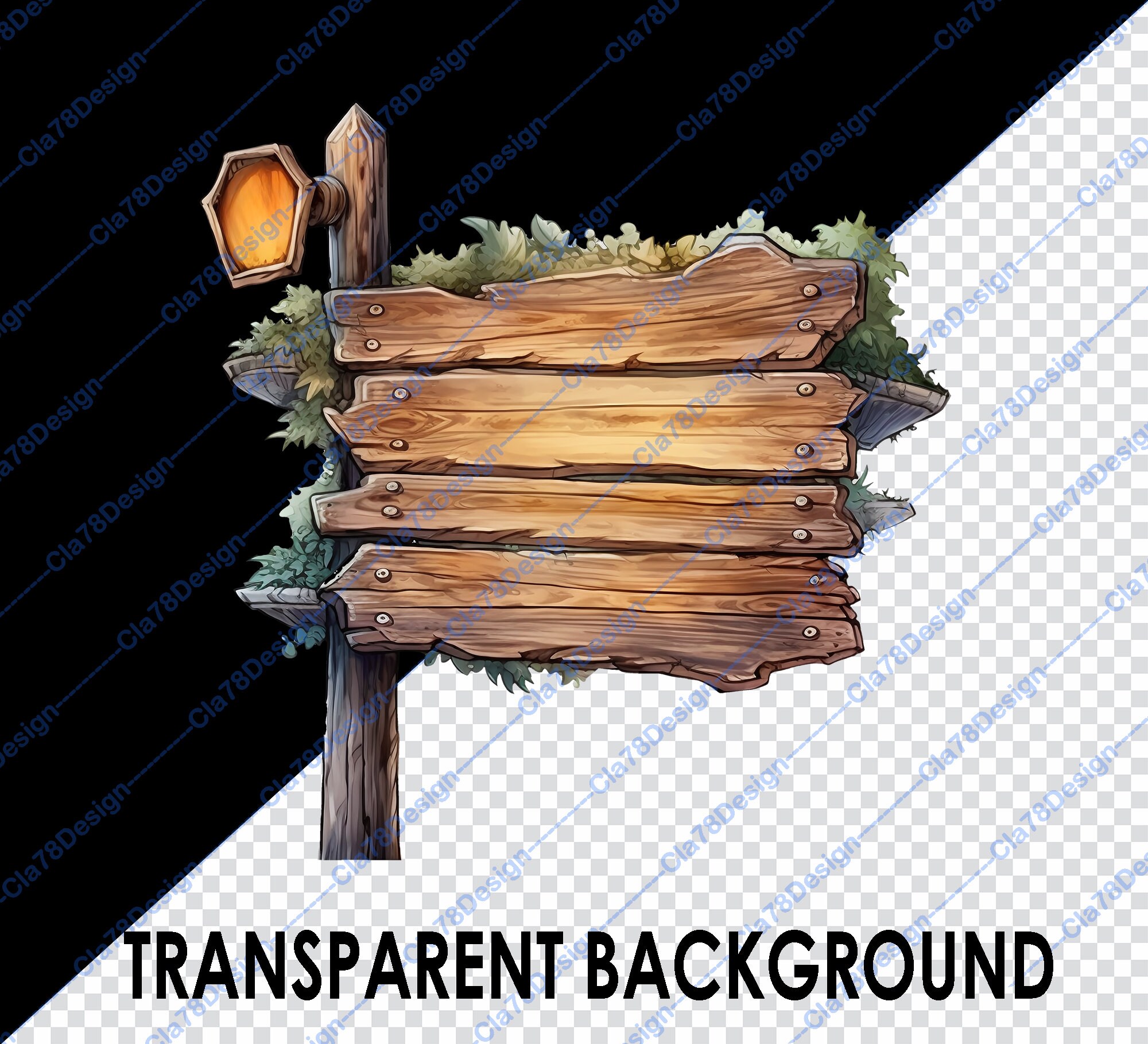 15 Old Wood Signs Clipart 8" X 8" - Transparent Background Digital ...