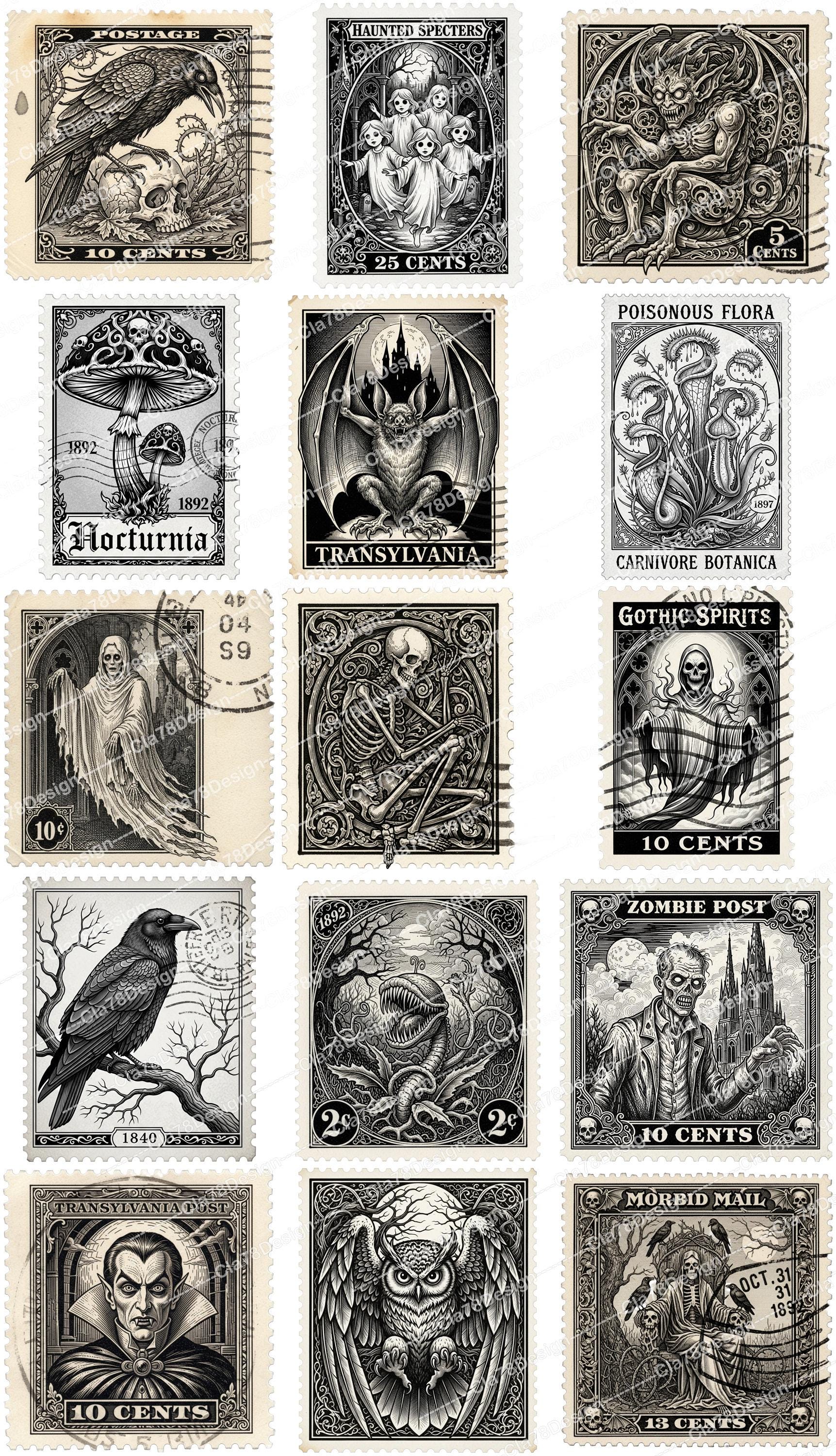 Gothic Horror Digital Stamps, Vintage Halloween Ephemera, Spooky Junk ...