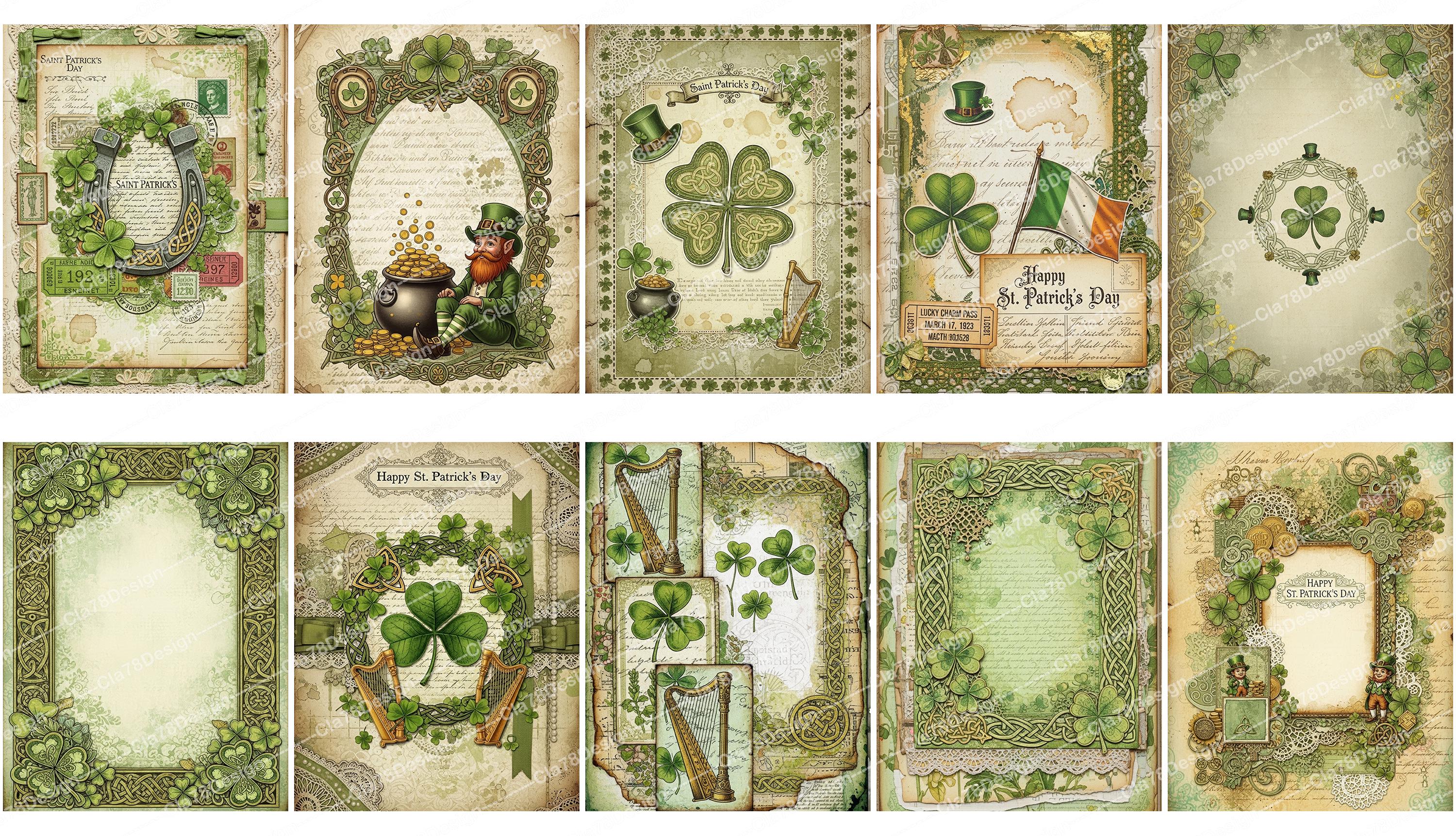 Vintage St. Patrick's Day Digital Paper, Irish Junk Journal Pages ...
