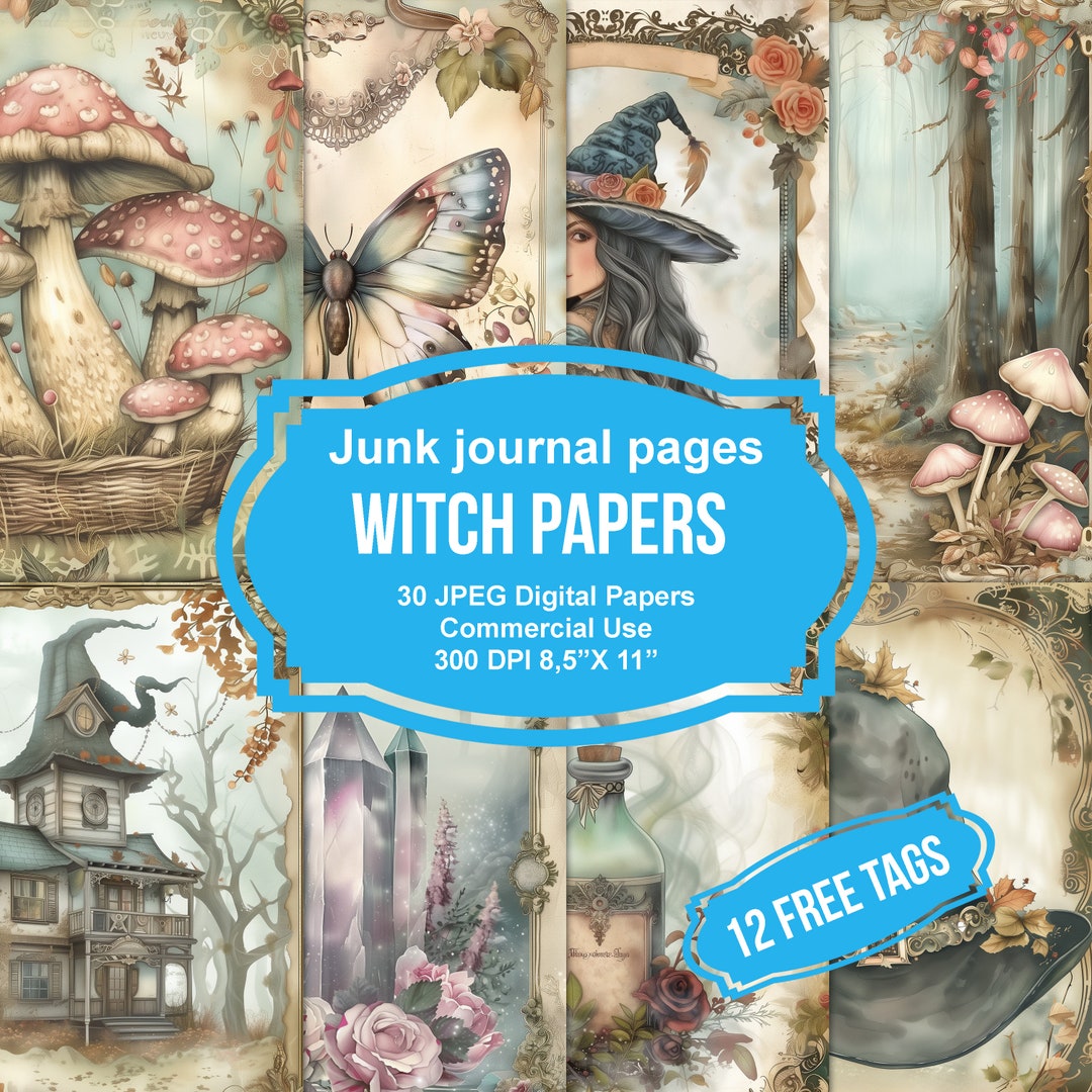 30 Magical Witchcraft Digital Papers Set - 8,5" X 11" and 12 Tags ...