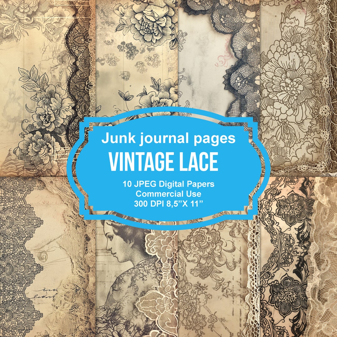 10 Vintage Lace Junk Journal Printable Pages, Junk Journal, Scrapbook ...