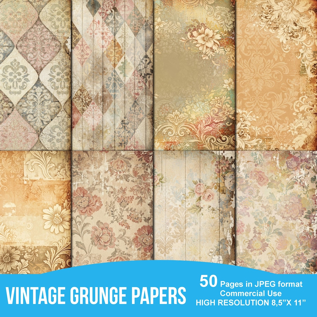 Vintage Grunge Digital Paper, Shabby Chic Scrapbook Backgrounds, Floral ...