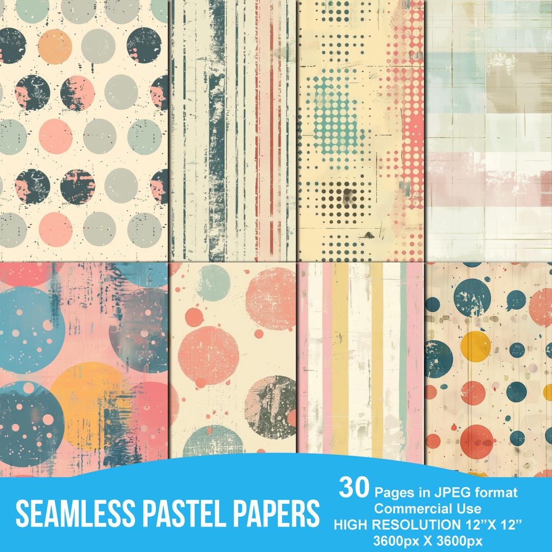 Seamless Pastel Digital Papers, Seamless Pattern, Colorful Vintage ...