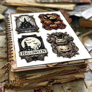 Halloween Tags and Labels Printable, Vintage Skull and Pumpkin Tags for ...