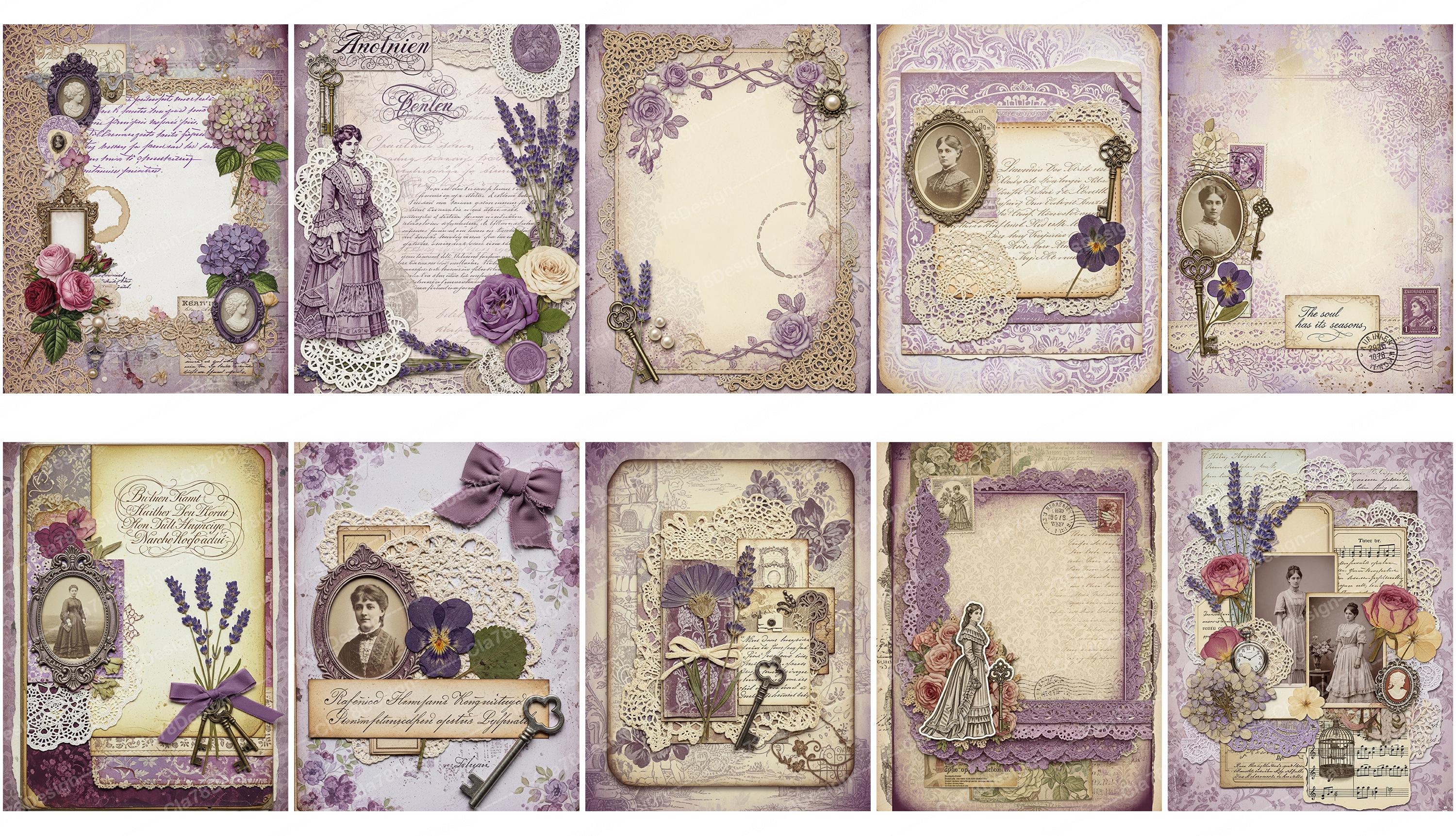 Purple Shabby Journal Pages, Basic Junk Journal Kit, Digital Violet ...