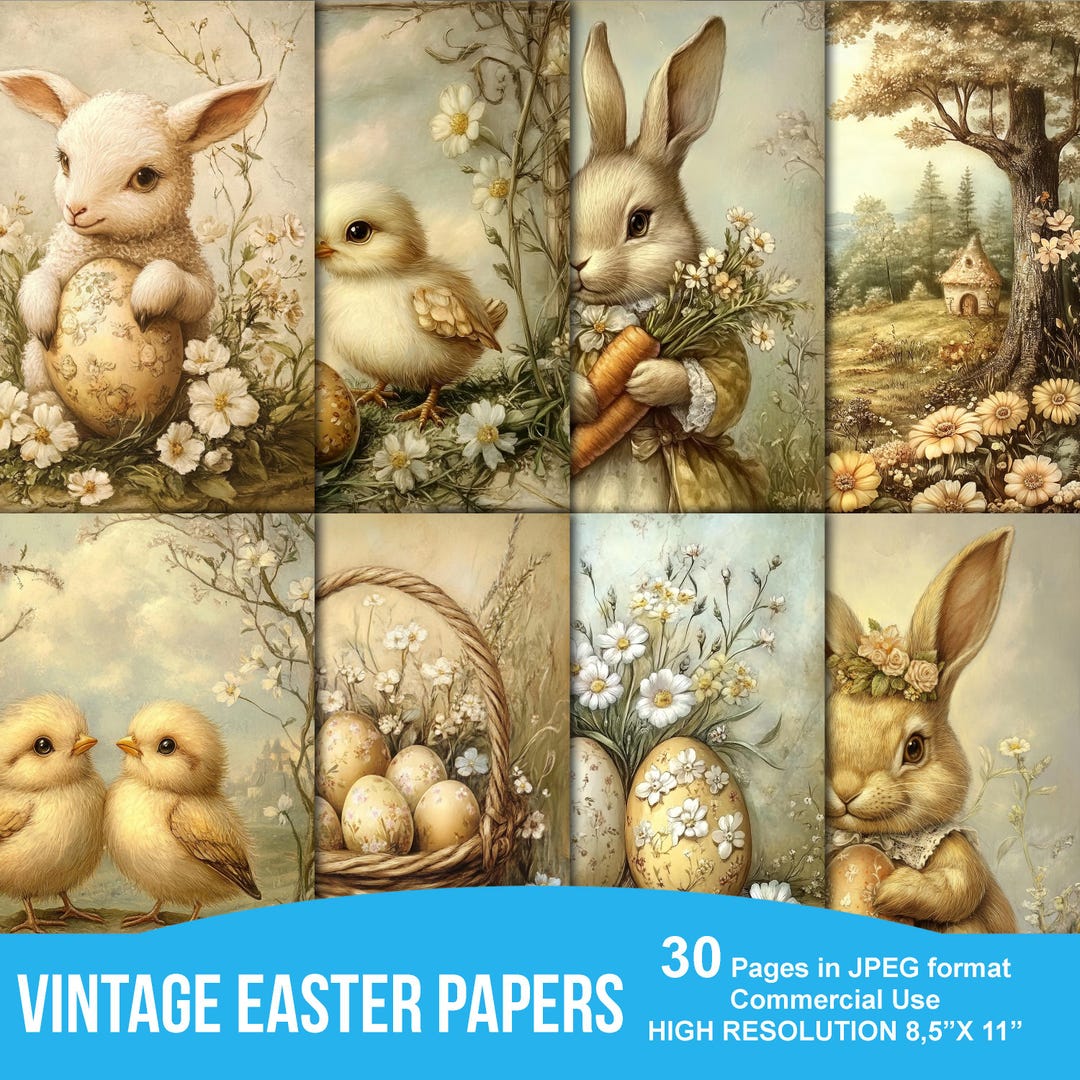 Vintage Easter Junk Journal Pages, Digital Scrapbook, Floral Bunny ...