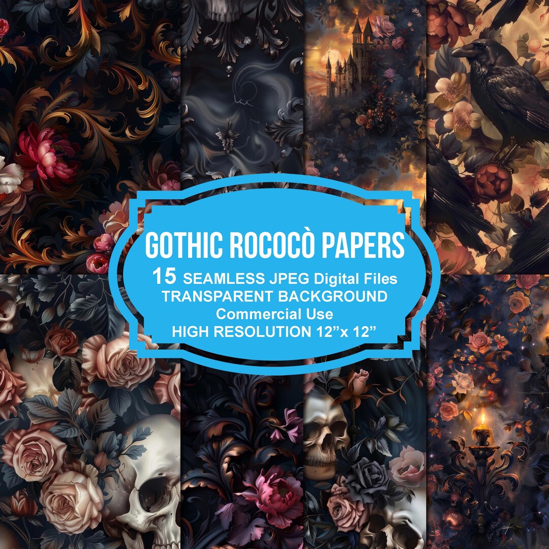 Gothic Rococo Digital Paper, Seamless Backgrounds, Pattern, Gothic ...
