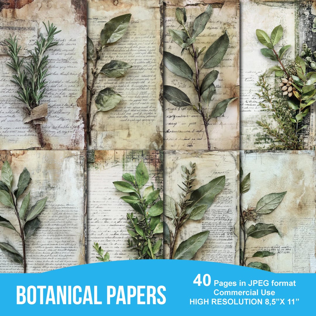 Botanical Green Junk Journal Printable Pages, Junk Journal Kit ...
