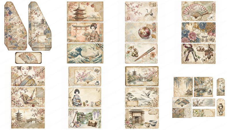 Japanese Pocket Folio Kit, Cherry Blossom Junk Journal Ephemera ...