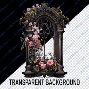 20 Floral Gothic Black Windows Clipart 6" X 6" - Transparent Background ...
