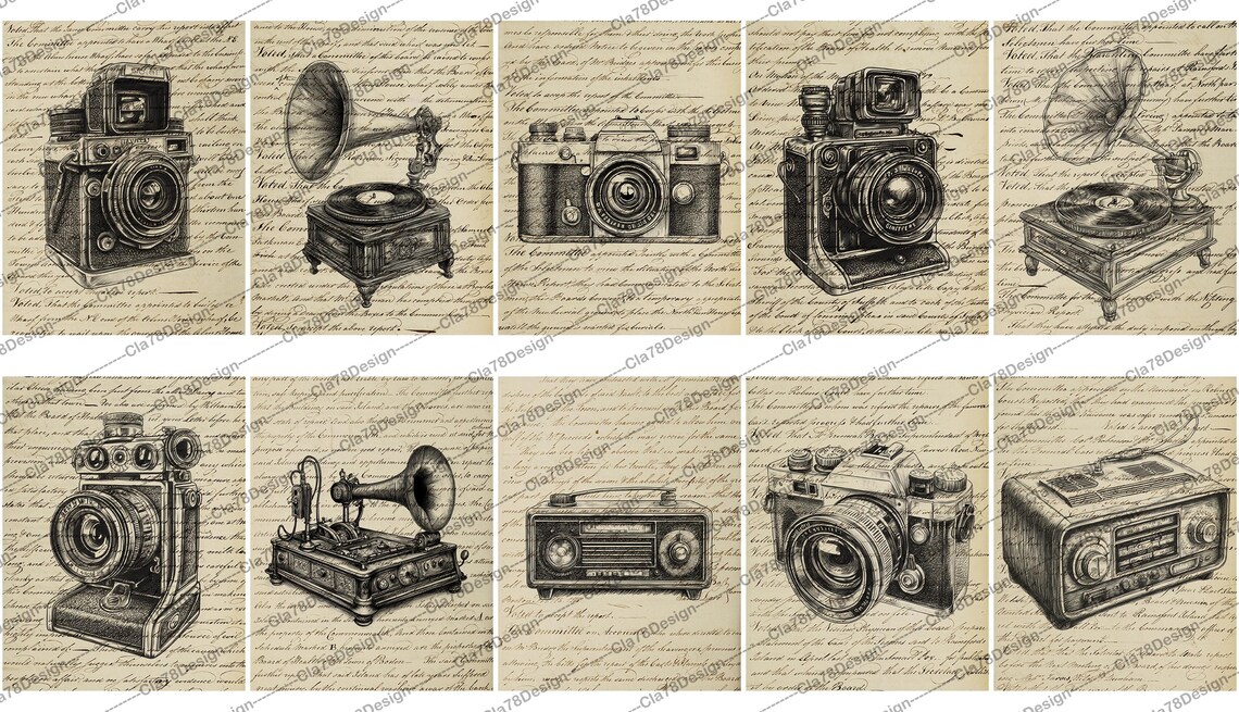 Vintage Device Digital Papers Junk Journal Signatures Grunge Paper Pack ...