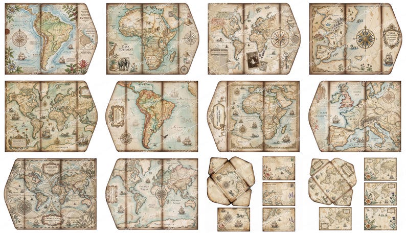 Vintage Map Junk Journal Folio Kit | Printable Travel Ephemera ...