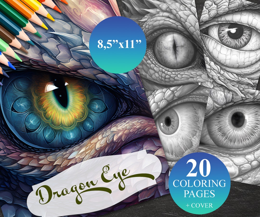 20 Beautiful Dragon Eye Coloring Pages + Cover, Printable Adult ...