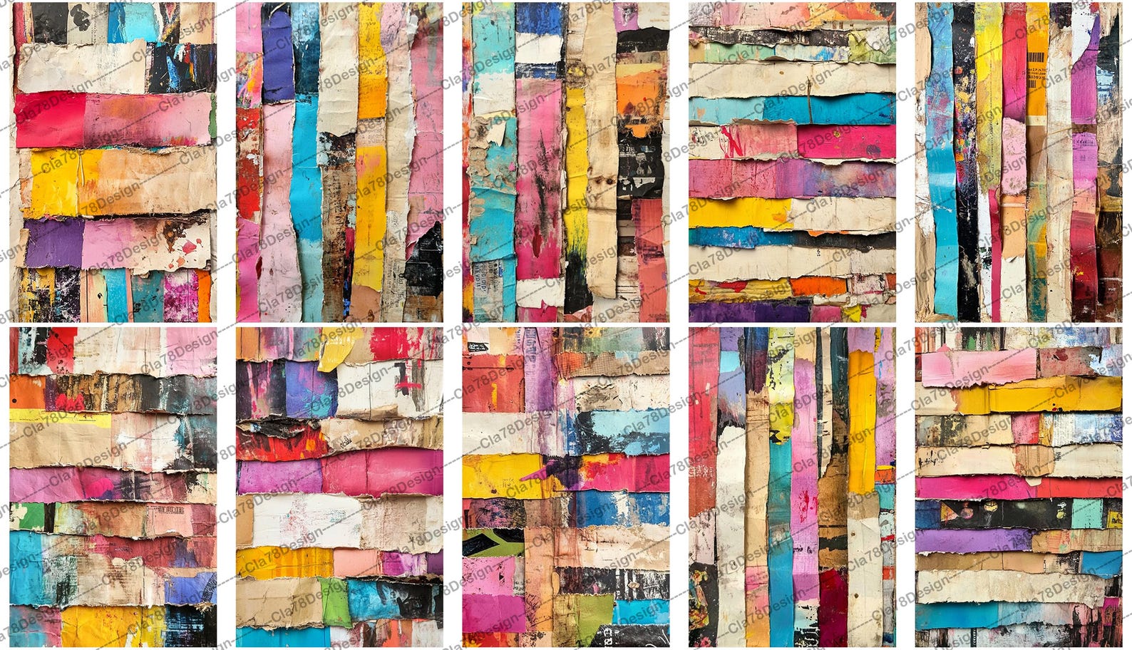 Rustic Rainbow Colored Torn Ripped Half Paper Collage Printable Junk ...
