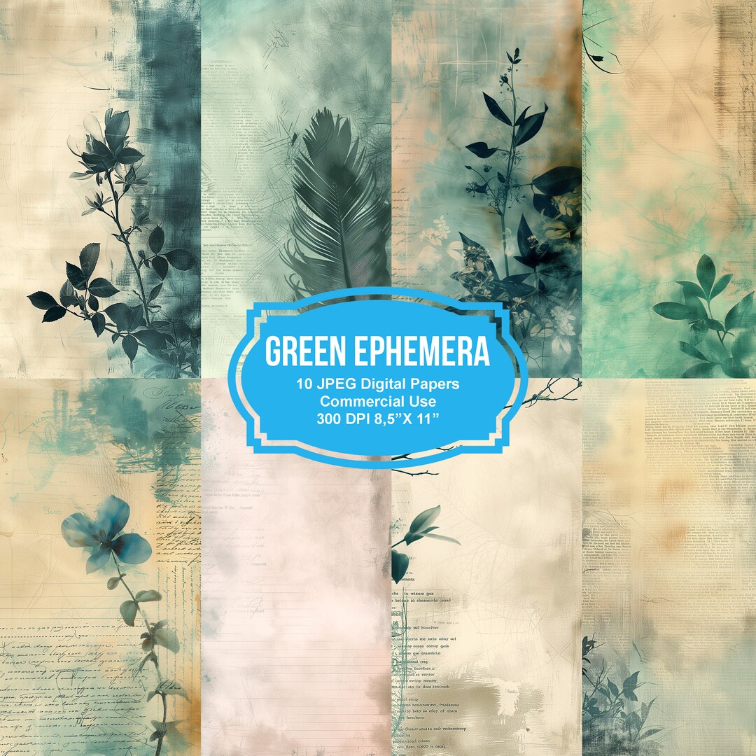 10 Green Ephemera Junk Journal Printable Pages, Junk Journal Kit ...