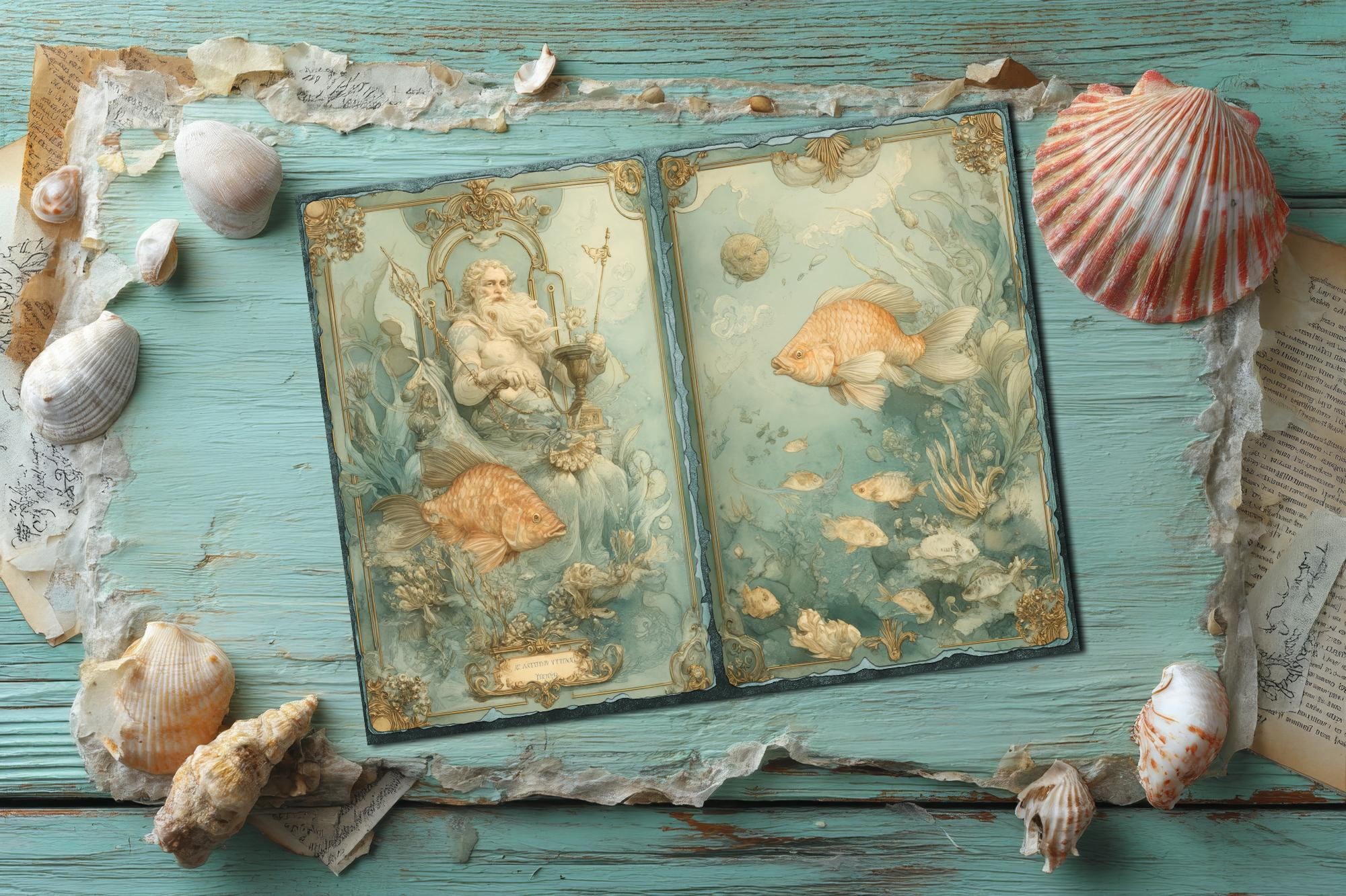 Ocean Junk Journal Pages – Digital Underwater Scrapbook Paper With Fish ...