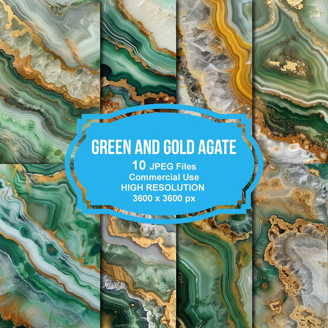 Green and Gold Agate Textures, Junk Journal Kit, Scrapbook Printable ...