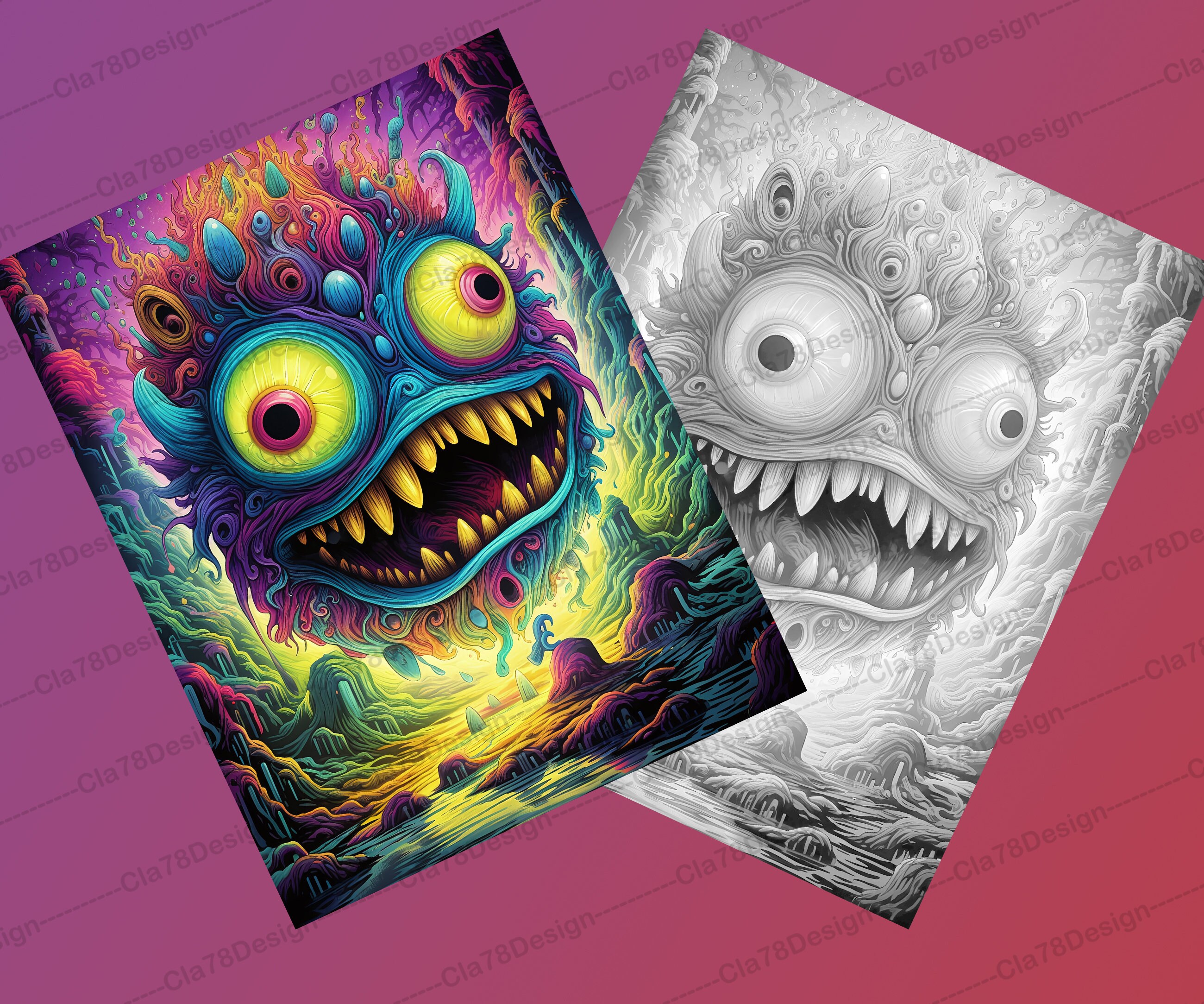 25 Cute Monsters Coloring Pages Cover, Printable Adult Coloring Book ...