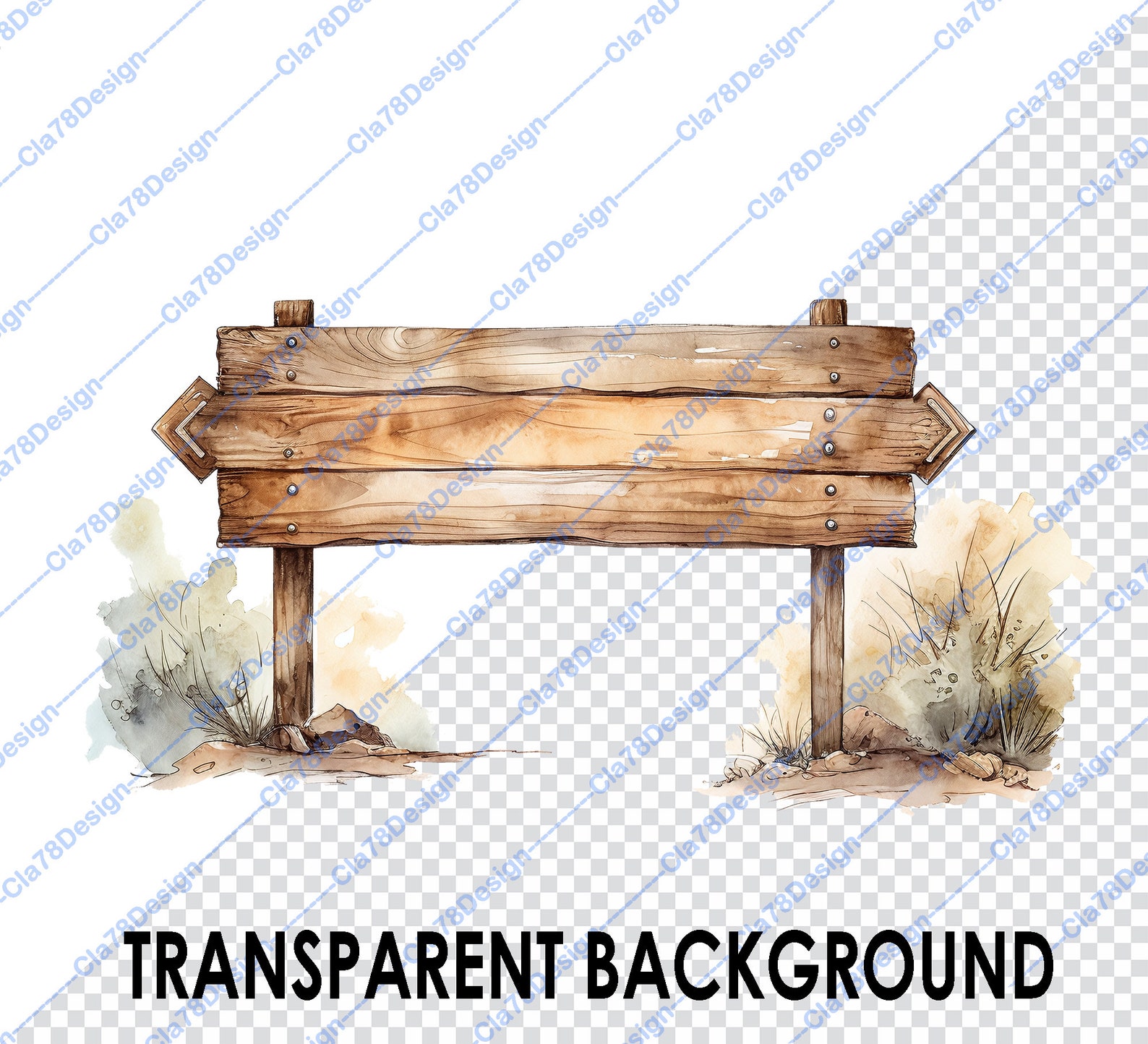 15 Old Wood Signs Clipart 8" X 8" - Transparent Background Digital ...