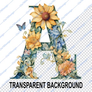 26 Floral Letters Clipart 5" X 5" - Transparent Background Digital ...