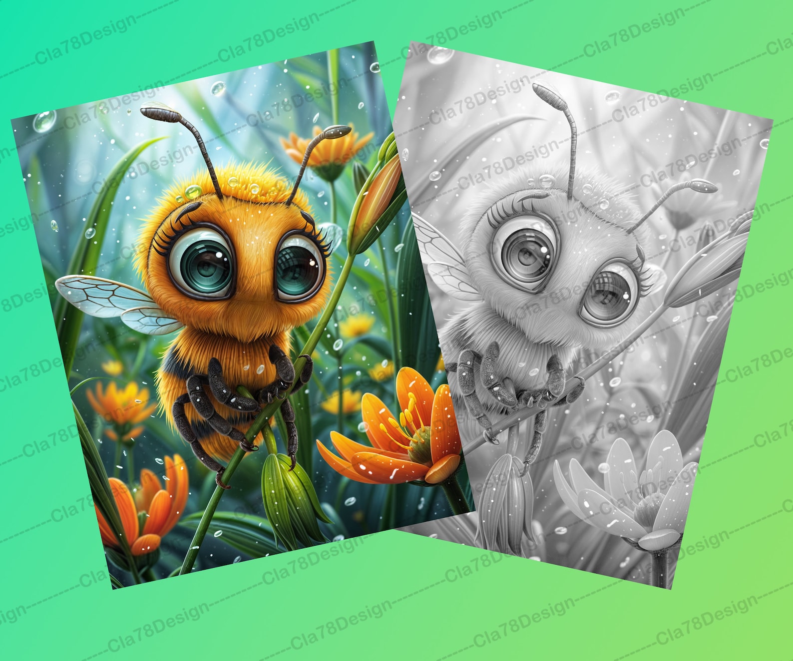 30 Cutie Bugs, Cute Insect Coloring Page Book, Adults and Kids Instant ...