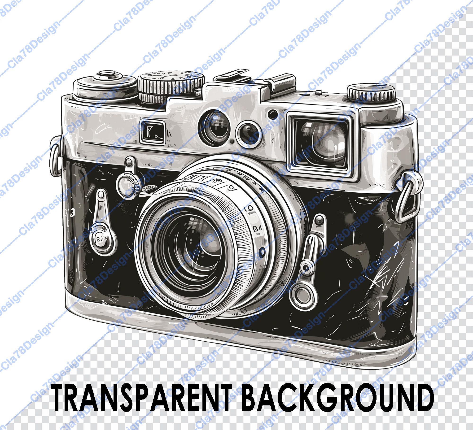 25 Vintage Camera Clipart 6" X 6" - Transparent Background Digital ...