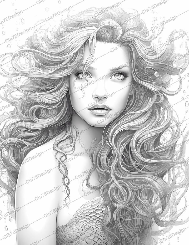 20 Beautiful Mermaids Coloring Pages Cover, Printable Adult Coloring ...