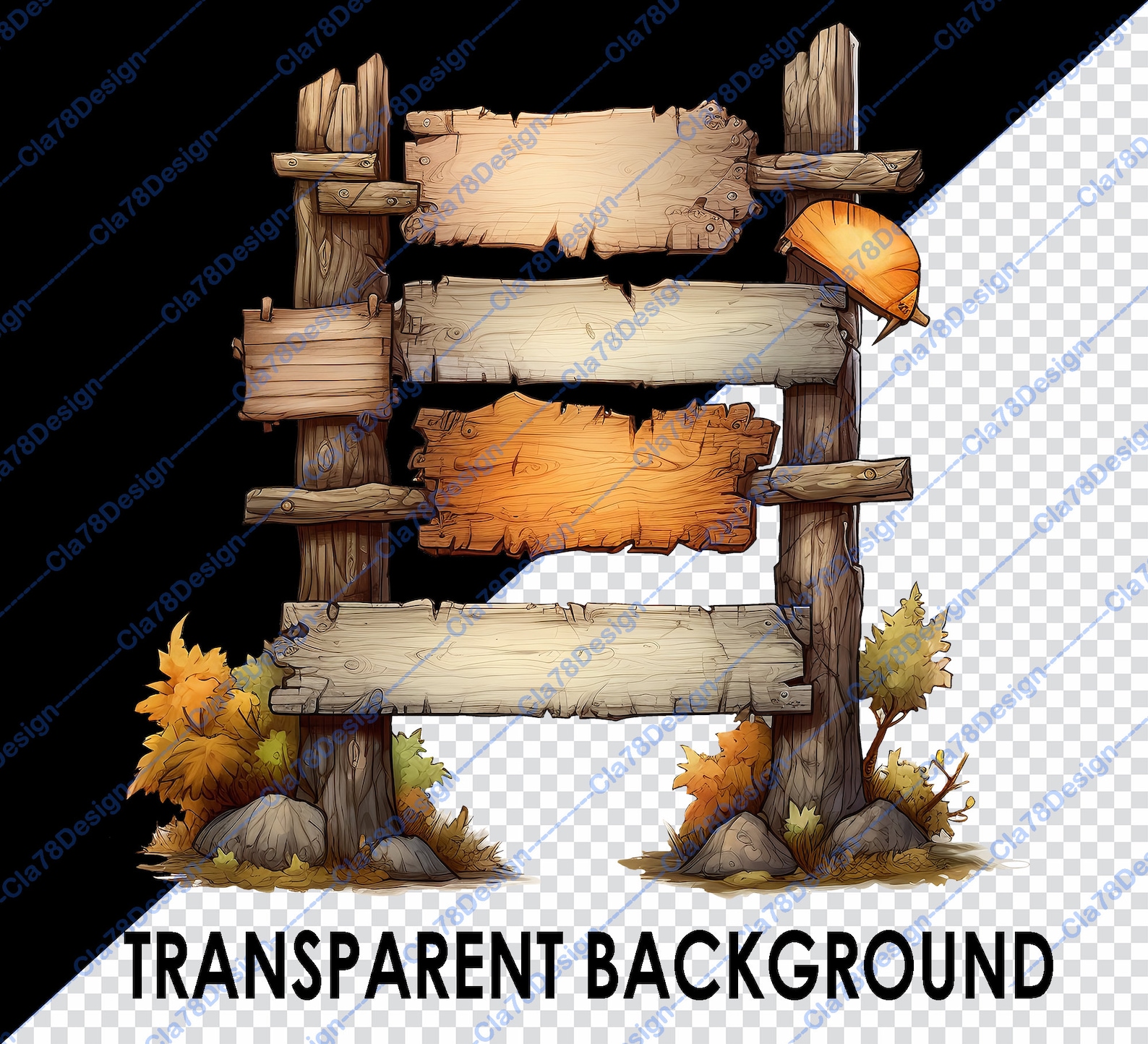 15 Old Wood Signs Clipart 8" X 8" - Transparent Background Digital ...