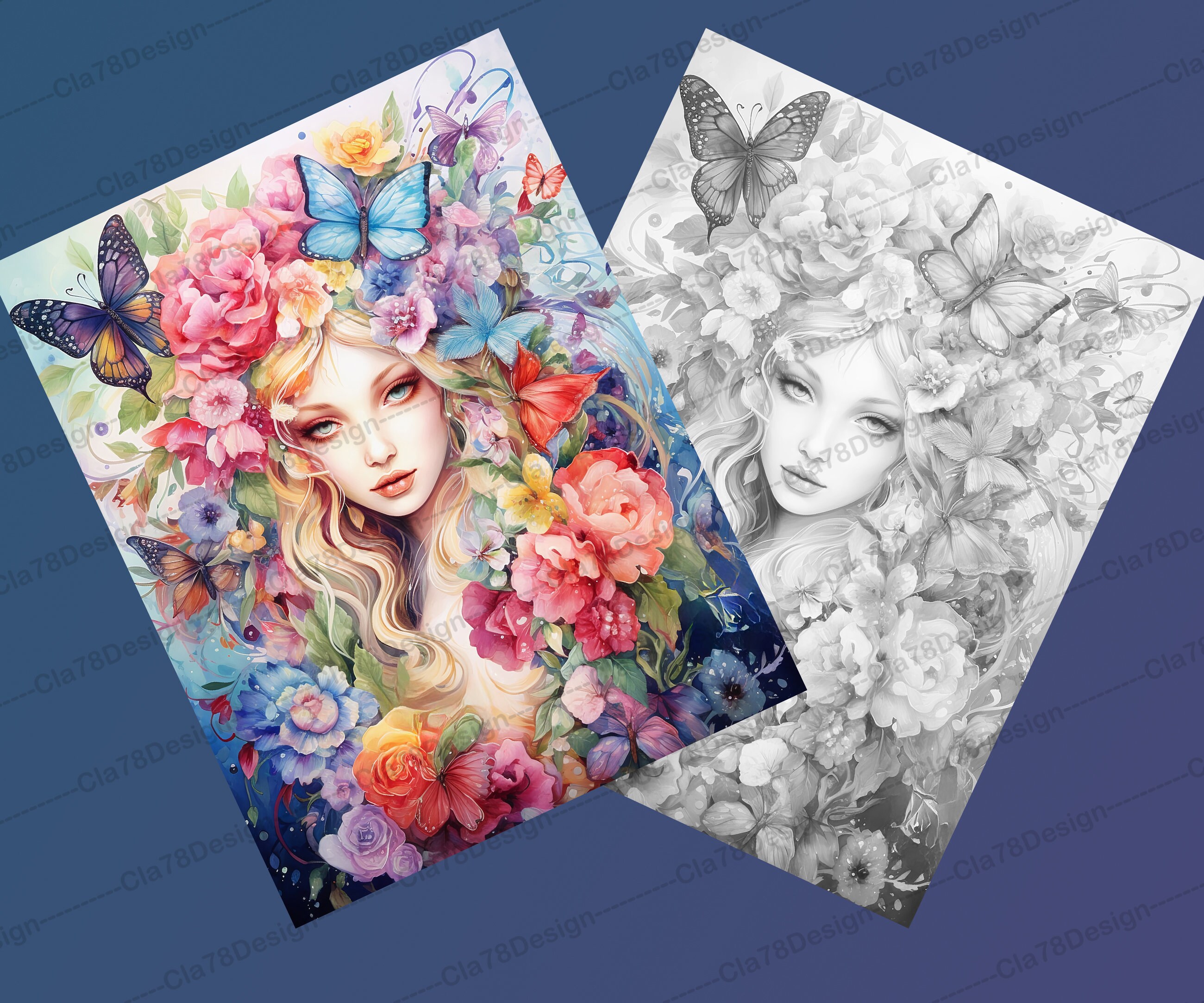 20 Fairy Butterflies Coloring Pages Cover, Printable Adult Coloring ...