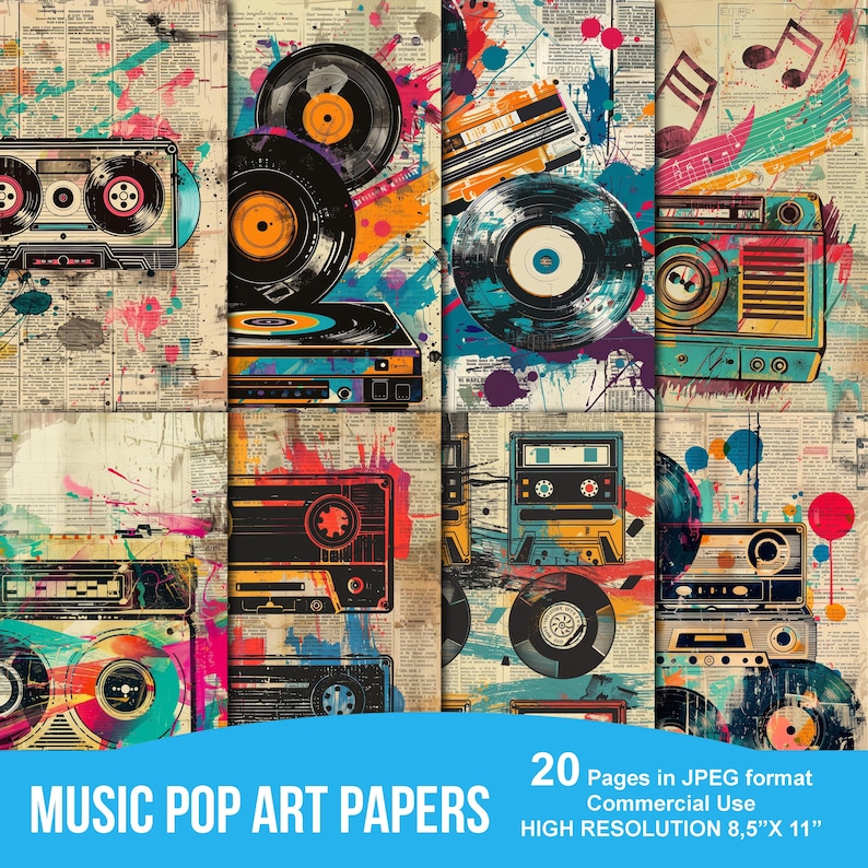 Vintage Music Pop Art Pages, Printable Antique Junk Journal Paper ...