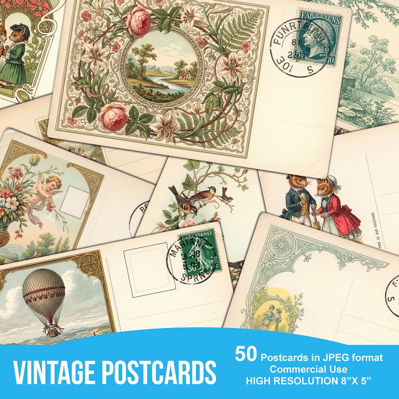Vintage French Postcards Digital Download, Antique Ephemera for Junk ...