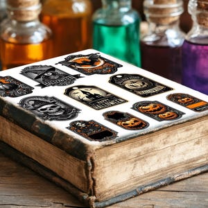 Halloween Tags and Labels Printable, Vintage Skull and Pumpkin Tags for ...