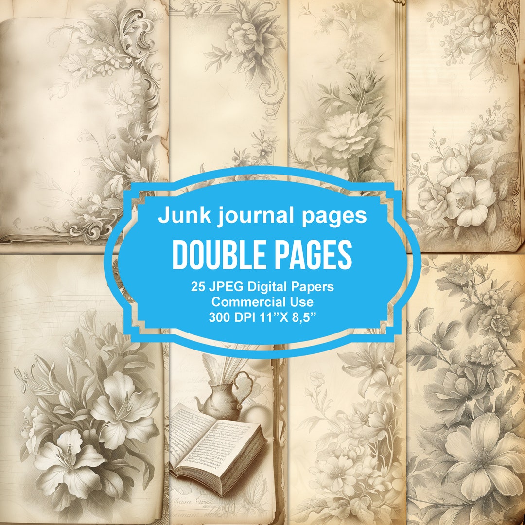 25 Double Vintage Junk Journal Printable Pages, Junk Journal Kit ...