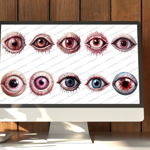 20 Horror Eyes Clipart 8" X 8" - Transparent Background Digital ...